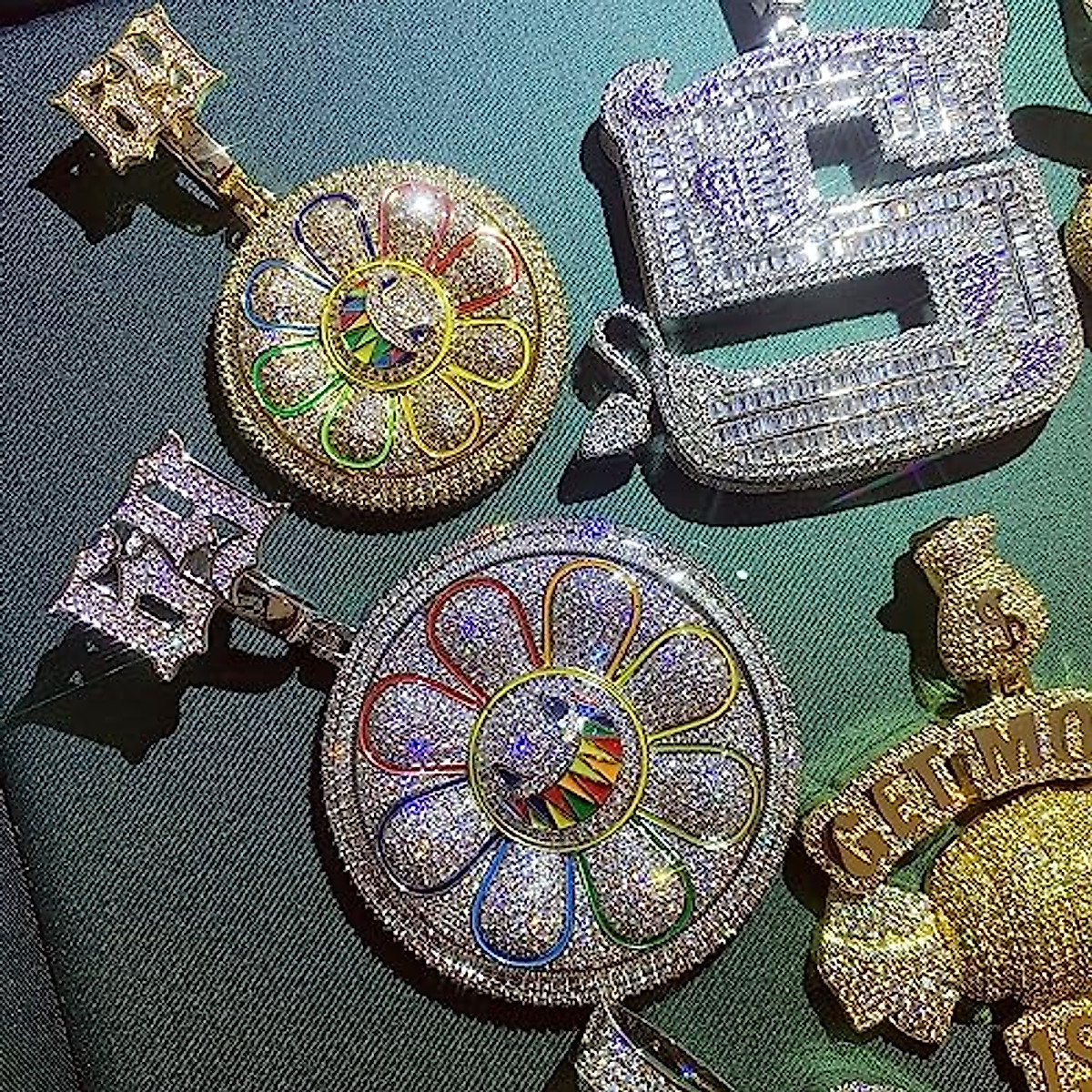 ICEDIAMOND 14K Full CZ Diamond Spin-Up Daisy Painted Rotating Pendant Crazy Chain Necklace, Gold Plated Iced Out Bling Zirconia Hip Hop Charm Jewelry for Men Women (White-Large)