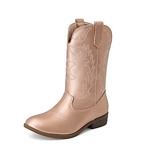 DREAM PAIRS Cowgirl Cowboy SDBO214K Western Boots Boys Girls Mid Calf Riding Shoes Rose Gold Size 2 Little Kid