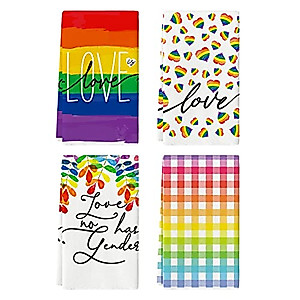 Artoid Mode Watercolor Buffalo Plaid Rainbow Love LGBT Home Kitchen Dish Towels, 18 x 26 Inch Ultra Absorbent Coffee Tea Bar Hand Towels Bathroom Gift for Cooking Baking Set of 4