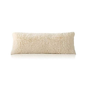 Reafort Luxury Long Hair, PV Fur, Faux Fur Body Pillow Cover/Case 21inx54in with Hidden Zipper Closure (Cream, 21inX 54in Pillow Cover)