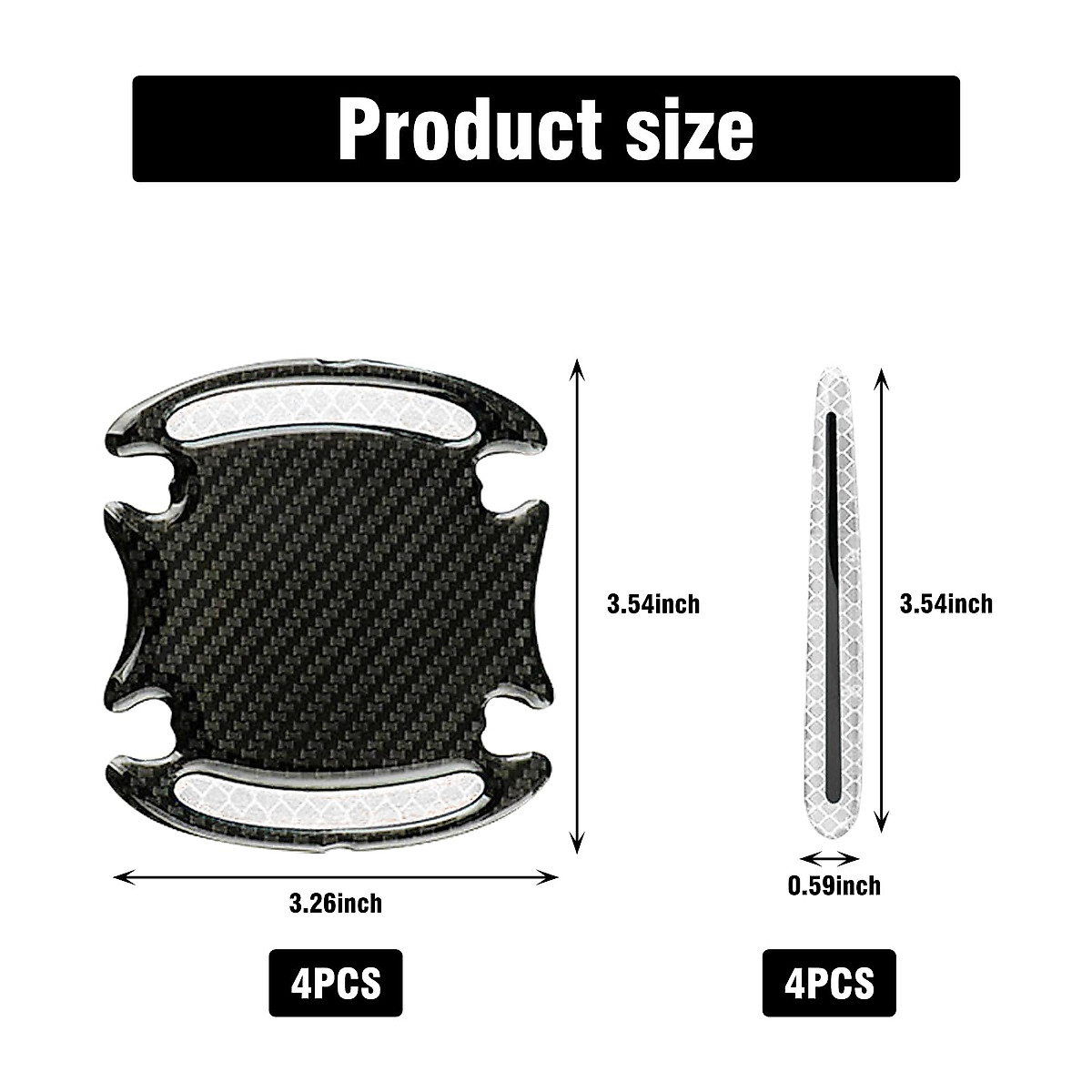 Yumfugu 8 PCS Car Door Handle Sticker, 4 PCS 3.5In x 3.2In Reflective Rubber Vehicle Door Bowl Stickers, 4 PCS 3.5In x 0.5In Handle Protection Film, Universal Warning Protector (White)