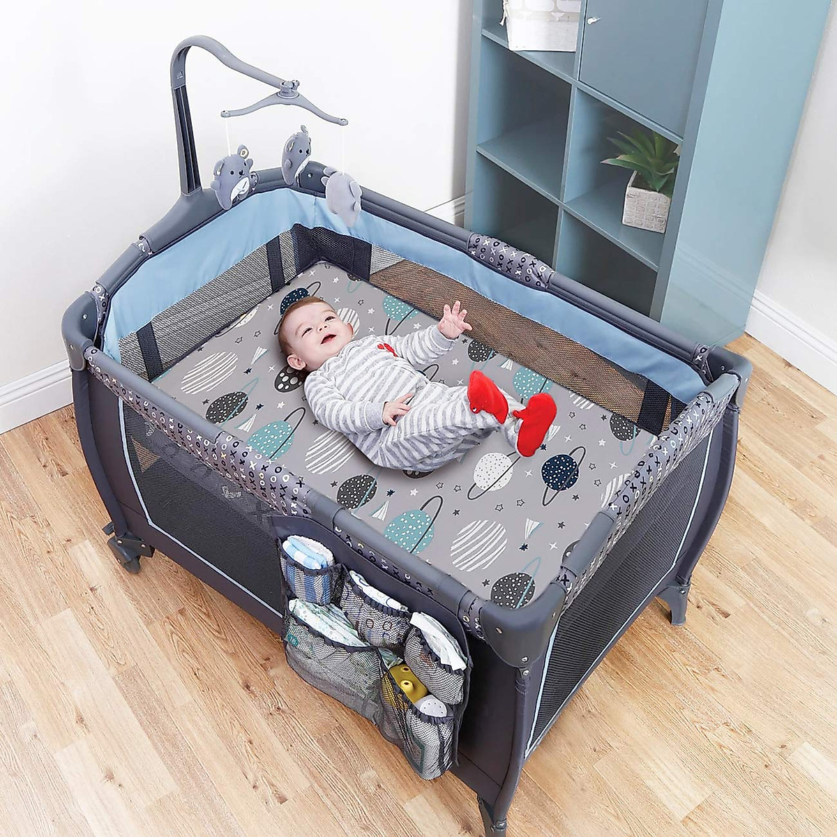 Pack n Play Sheets, BROLEX 2 Pack Mini Crib Sheets,Stretchy Portable Fitted Playard Sheet Set, Convertible Playard Mattress Cover,Ultra Soft Breathable Material,Space Planet