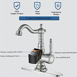 Senlesen Brushed Nickel Swivel Spout Bathroom Faucet Vanity Sink Mixer Tap and Pop Up Drain with Overflow