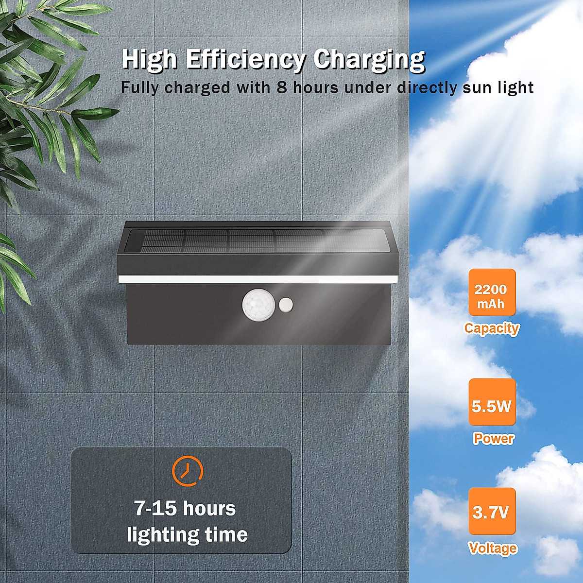 Lustrlach Motion Sensor Solar Wall Lights Outdoor Waterproof LED Solar Wall Sconce Black Dusk to Dawn Modern Porch Wall Mount Lamp for Garage House Patio