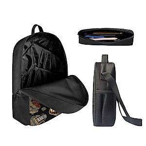 HUGS IDEA T-rex Dinosaur Backpack Teen Boys School Book bag with Lunch Box Pen Case 3 in 1