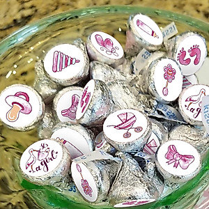 180 It's a Girl Baby Shower Kisses Candy Stickers, Pink Chocolate Drops Labels, Baby Shower Party Supplies Baby Shower Favors for Girl, 0.75 Inches.