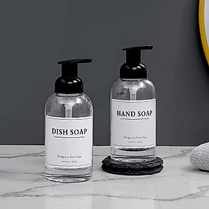 rejomiik Foaming Soap Dispenser Thick Glass Foam for Bathroom or Kitchen Sink, 12.7 oz Clear Pump Bottles for Hand soap, Body Wash, Black 2 Pack