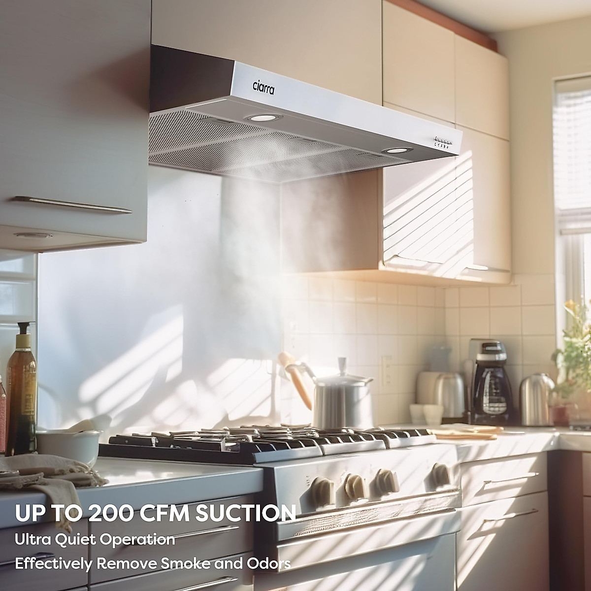 CIARRA Under Cabinet Range Hood 30 inch Ductless Convertible Duct, Stove Vent Hood for Kitchen with 3-Speed Exhaust Fan in Stainless Steel