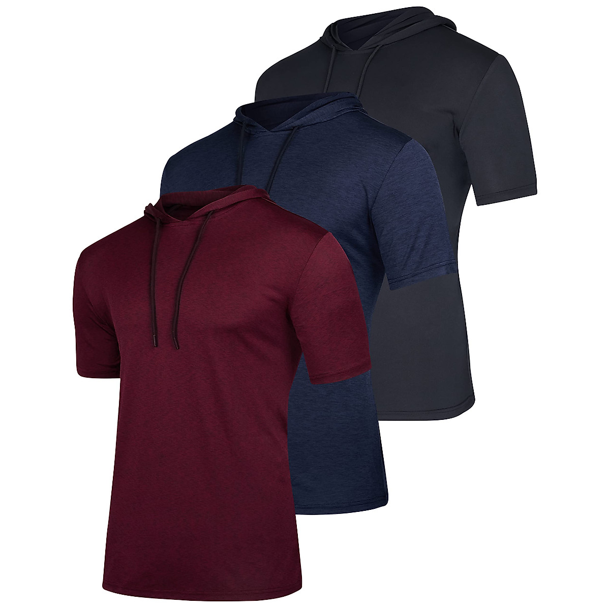 3 Pack: Mens Dry Fit Moisture Wicking Short Sleeve Active Athletic Hoodie Pullover Sweatshirt Workout Running Fitness Gym Sports Casual Tee Outdoor Summer Hiking Beach Outfit- Set 1, M