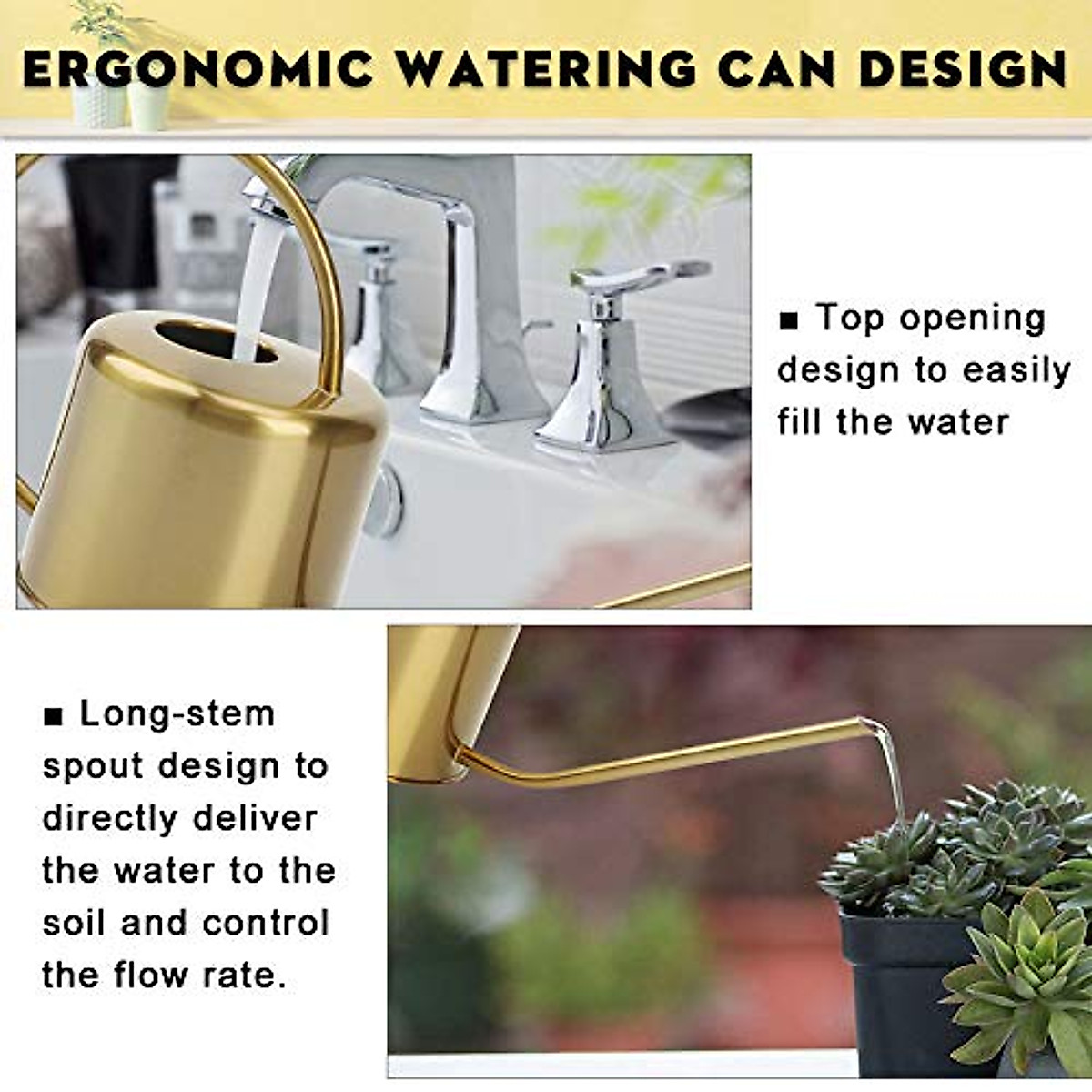 Remiawy Watering Can Indoor Outdoor Stainless Steel Watering Cans for House Plants Long Spout Water Can for Succulent Bonsai Garden Flower(40oz/1300ml)