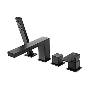 KIBI Cube Single Handle Roman Tub Faucet with Hand Shower Deck Mounted Bathtub Faucet Set with Diverter (Matte Black) (KTF3102)
