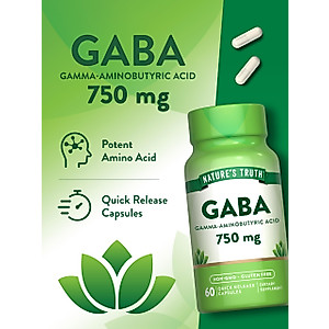 Nature's Truth GABA 750mg | 60 Capsules | Gamma Aminobutyric Acid Supplement | Non-GMO & Gluten Free Supplement