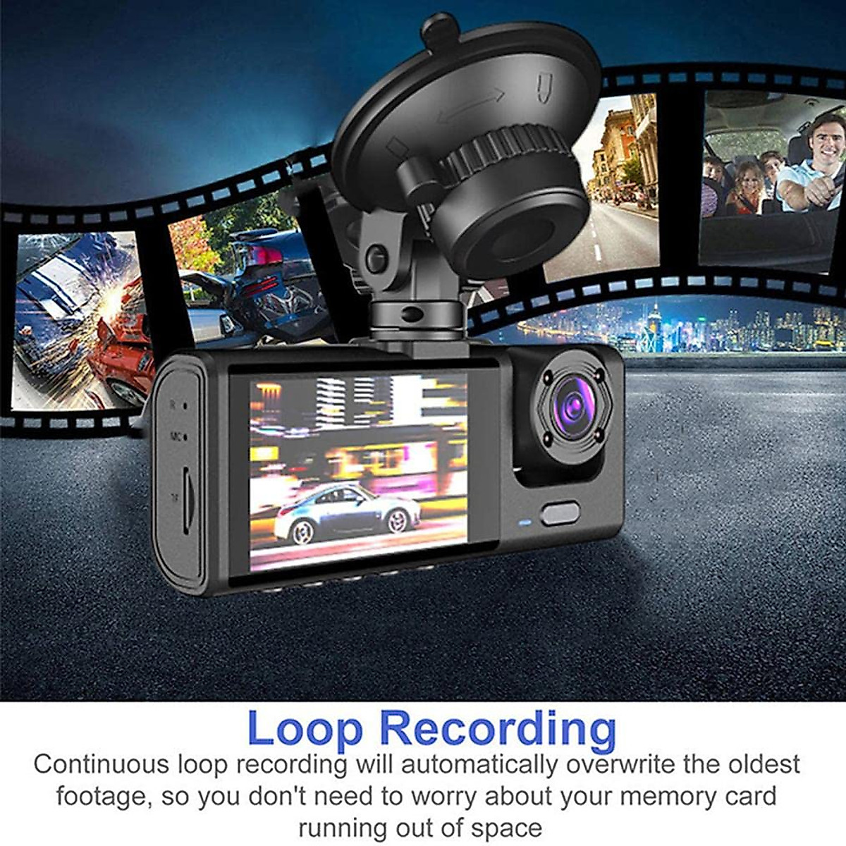 3 Channel Cam Front & Rear Inside - 1080P Camera for Cars - Dashcam Three Way Car Camera with IR Night Vision - Loop Recording, G-Sensor,Parking Monitor/2224