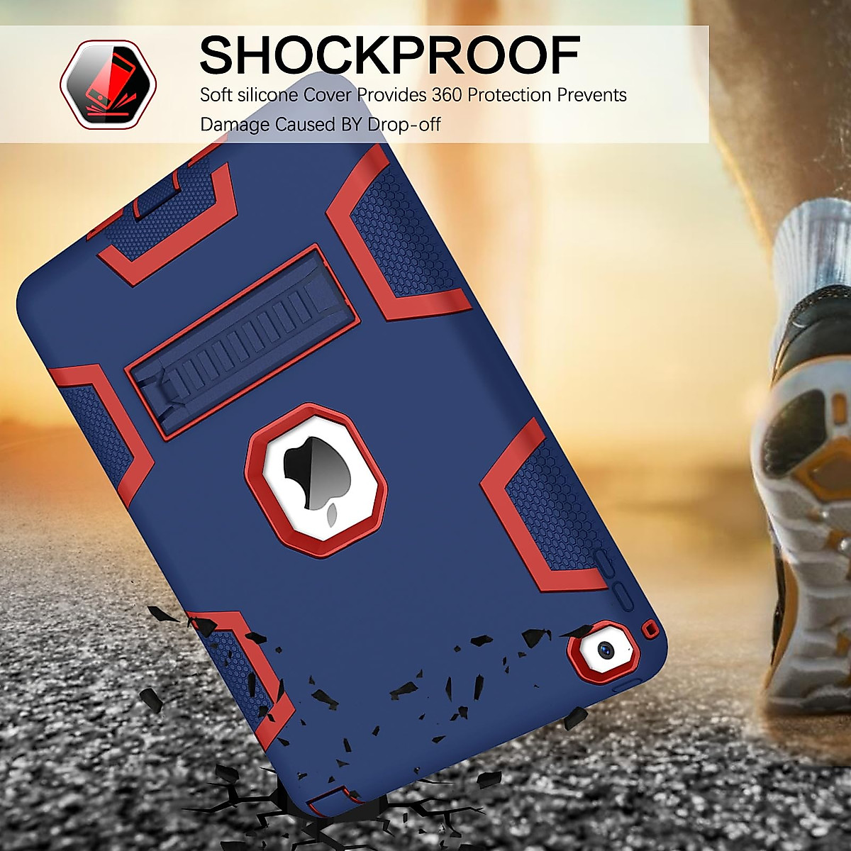 BENTOBEN for iPad Air 2 Case, iPad Air 2nd Generation Case, 3 in 1 Heavy Duty Shockproof Kickstand Protective Kids Girls Women Boys Men Tablet Cover for iPad Air 2 A1566 A1567 (2014), Navy Blue/Red