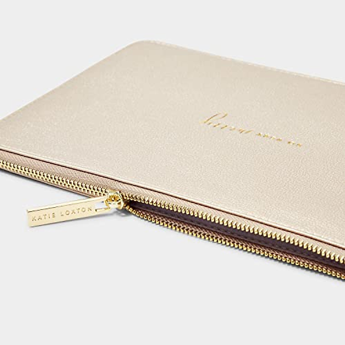 KATIE LOXTON So Very Merry Womens Medium Vegan Leather Christmas Sentiment Perfect Pouch Gold