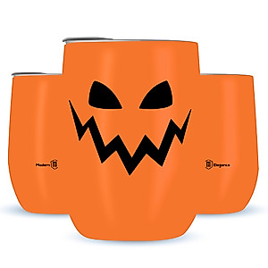 Modern Elegance Wine Tumbler with Lid Halloween Wine Glass – Cute Pumpkin Insulated Cup with Straw and Cleaning Brush – 12Oz Stainless Steel Tumblers Halloween Mug (Pumpkin - Orange)