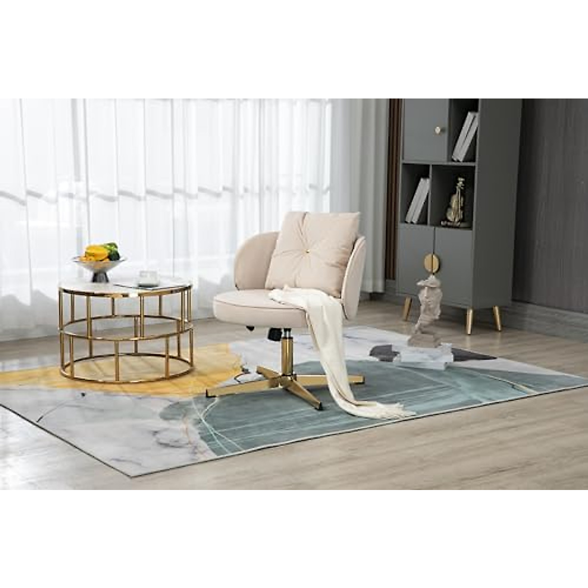 Wycian Kitchen Counter Height Chairs, Dining Chair Seat Polyester Foam Beige Adjustable Swivel Seat Height 15.75-52.5" for Living Room Bedroom 1PC