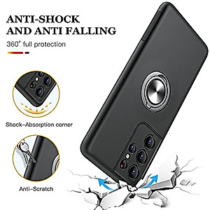 JAME for Samsung Galaxy S21 Ultra Case, [NOT for S21 or S21 Plus], Slim Soft Bumper Protective Case for Samsung S21 Ultra Case, with Invisible Ring Holder Kickstand for Galaxy S21 Ultra Case, Black
