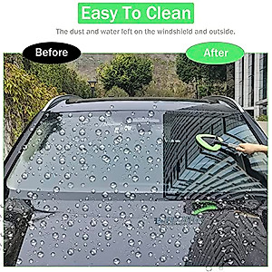 JUSTTOP Windshield Cleaning Tool, Car Window Cleaner with Unbreakable Extendable Long-Reach Handle and Washable Reusable Microfiber Cloth, Car Exterior Accessories, Green