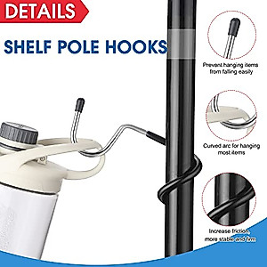 Coume 5 Pcs Shelf Pole Hooks Silver Black Steel Attachment Heavy Duty Wire Shelving Rack Utility Hanger Safety Wrap Hook for Storage Garage Use with Metal or Shelves and Racks