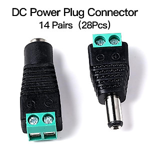 VFLTOOL 28PCS Upgraded DC Power Connector 12V 14PCS Male + 14PCS Female Adapter 2.1 X 5.5MM DC Power Jack Plug Connector for CCTV Camera, Led Strip Light Cable Wire