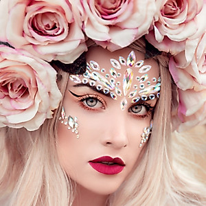 6 Sets Mermaid Face Jewels Rhinestone Face Gems Stick on Halloween Cosplay Party Carnival Festival Crystals Temporary Tattoos