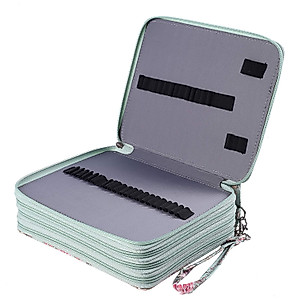 Shulaner 168 Slots Colored Pencil Case with Zipper Closure Large Capacity Oxford Pen Organizer Green Rose Pencil Holder for Artist