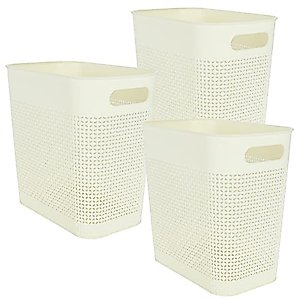 ZOFORTY 3 Pack Slim Plastic Trash Can Wastebasket, 3.5 Gallon Trashcan Garbage Bin with Handles, Rectangle Hollow Trash Bin Waste Basket for Office Bathroom Bedroom Home Kitchen Dorm - 10” High