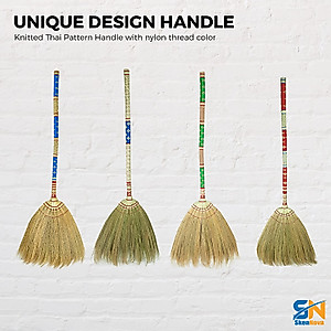SN SKENNOVA Asian Broom for Cleaning Floor/Handheld Household Broom for Outdoor and Indoor : House Broom - Hardwood Sweeper with Brush Power and Circle Cleaning (Thai Pattern 2, Blue 2)