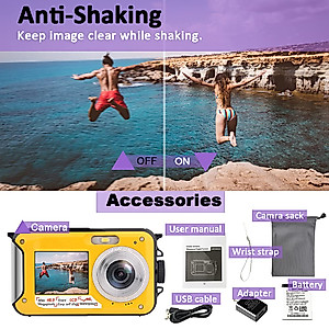 Underwater Camera Full HD 2.7K 48MP Waterproof Camera for Snorkeling Dual Screen Waterproof Camera Digital with Self-timer and 16X Digital Zoom