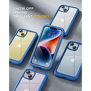Miracase Glass Series Designed for iPhone 14 Phone Case 6.1 inch, 2023 Upgrade Full-Body Clear Bumper Case with Built-in 9H Tempered Glass Screen Protector and Camera Lens Protector,Blue