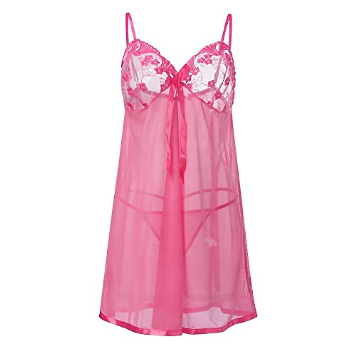 Qopobobo Sexy Lengerie for Women Naughty Lace V Neck Nightwear Satin Sleepwear Plus Size Mini Lace Chemise Teddy Sleepwear Hot Pink