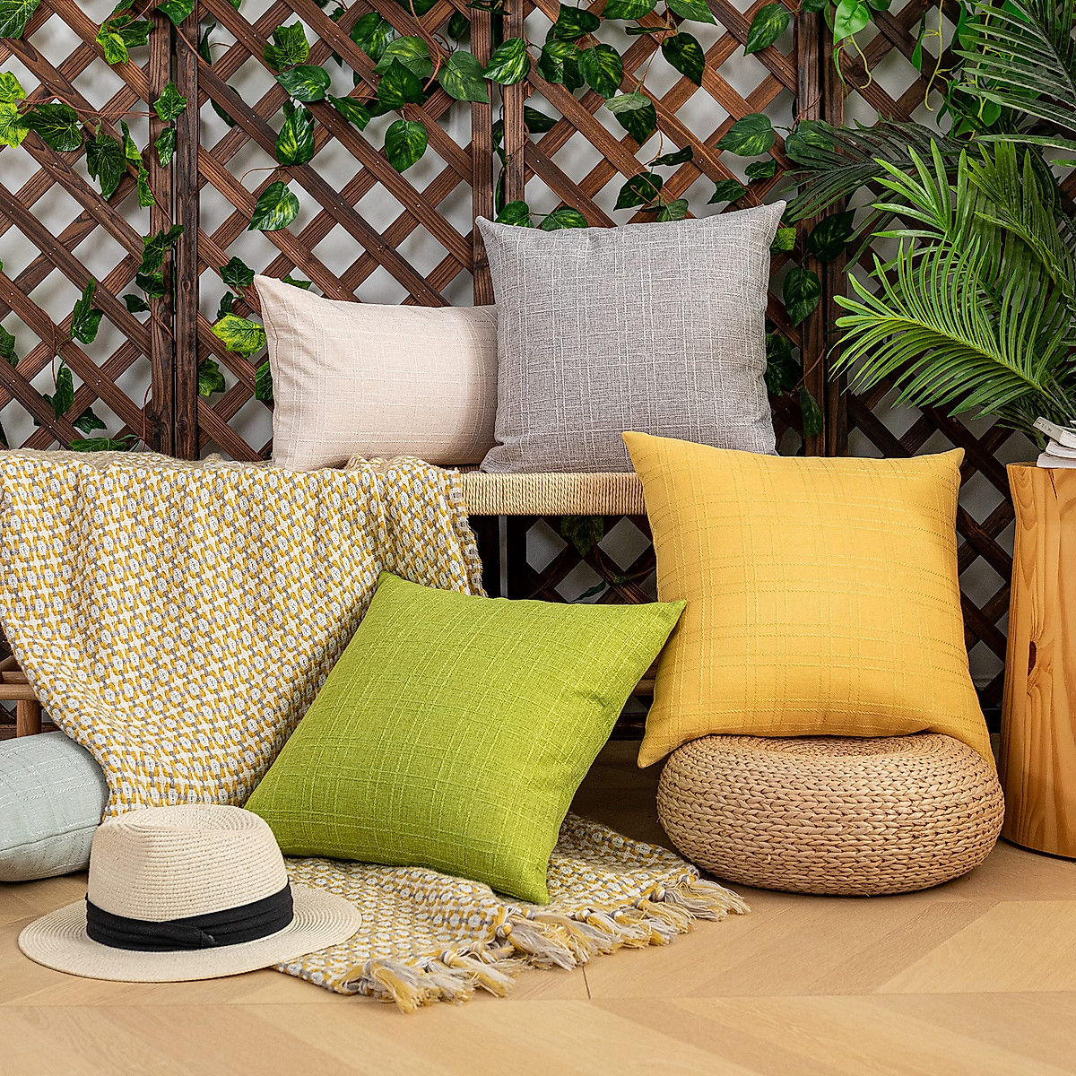 Kevin Textile Pack of 2 Decorative Outdoor Waterproof Pillow Covers Spring Garden Cushion Sham Throw Pillowcase Shell for Patio Tent Couch 20x20 Inch Green