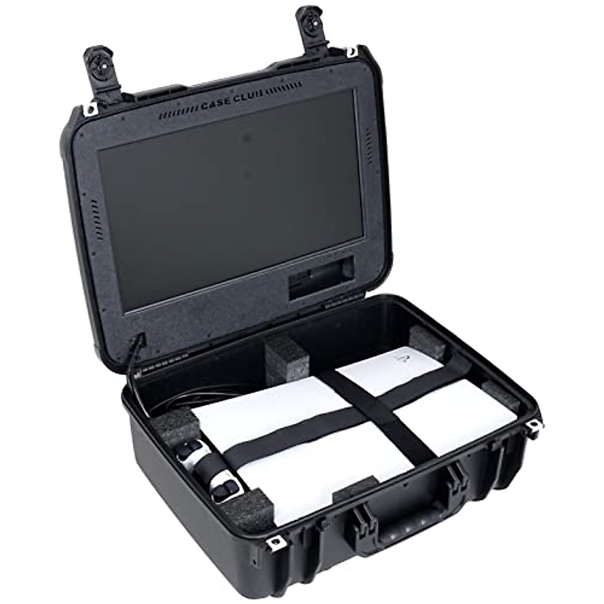 Case Club Portable Gaming Station with Built-in 18.5" Monitor - Fits PlayStation 5, 1 Controller, 2 Games & Has a Built-in Fan to Expel Heat - Hard-Shelled PS5 Travel Case is Waterproof & Lockable