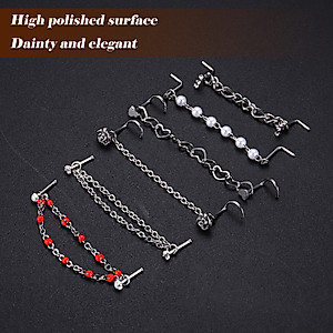 TEN MIRO Nose Chain Piercing Across Nose Surgical Steel Nostril Piercing Jewelry CZ L Shaped Nose Studs and Heart Chain 20g Nose Chain Piercing for Women(3.8MM)