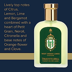 Truefitt & Hill Luxury Cologne - West Indian Limes - Premium Long-Lasting Citrus and Clove Men's Fragrance Presented in a Beautifully Etched Traditional Atomizer Bottle - 3.38 oz