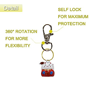 6 Pack Lucky Cat Collar Bells Loud Dog Collar Bells for Potty Training Necklace Pendant with Free Clips Key Rings White Red and Yellow