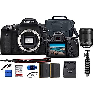 Camera EOS 90D Kit DSLR Camera Pro Bundle + 18-135 is USM Lens + Case + Sandisk 128GB Memory Card + Card Reader + Tripod + Cleaning Kit (International Model)