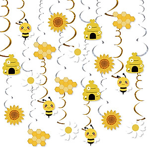 40pcs Honey Bee Hanging Swirl Decorations Bee Theme Party Supplies Ceiling Streamers for Birthday, Baby Shower, Gender Reveal Party Decorations