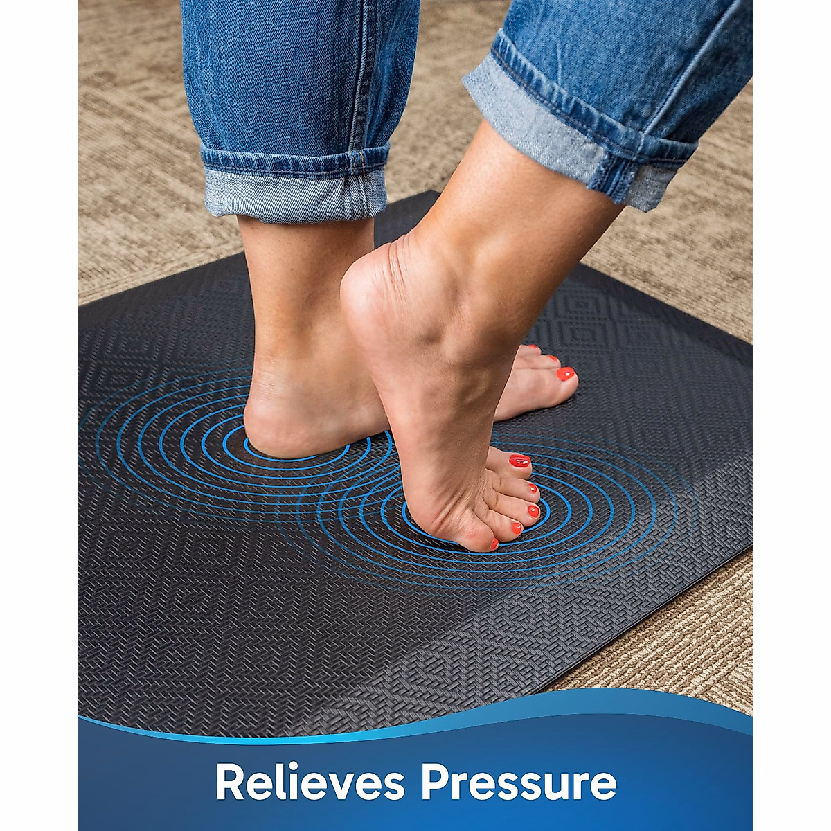 Ophanie Anti Fatigue Cushioned Mat, 9/10 inch Thick, Kitchen mats for Floor, Kitchen Rugs, Waterproof,Comfort Ergonomic Standing Mat for Office, Home, Sink, 20x32 Black Non-Slip Ridged Bottom