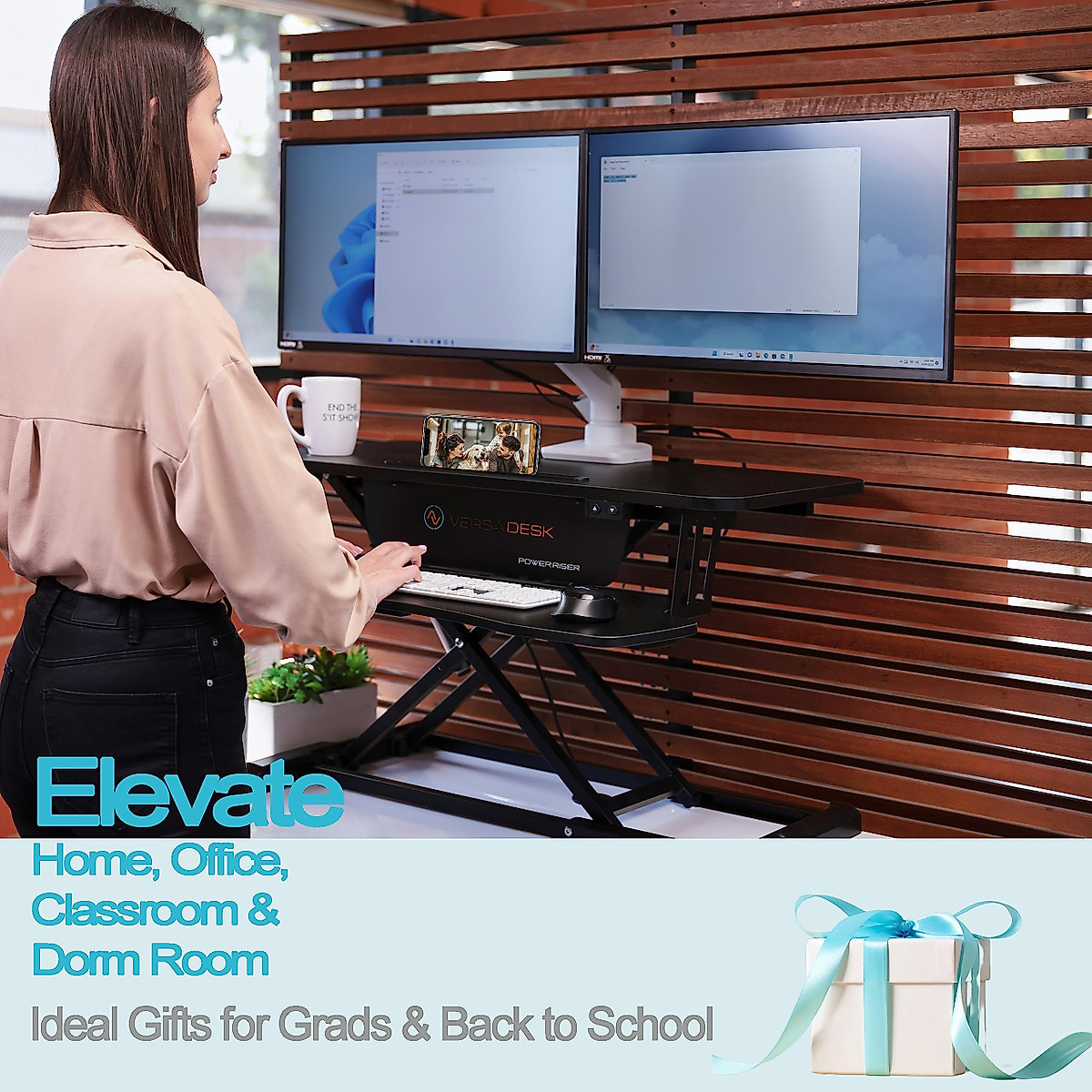 VERSADESK® PowerRiser 32 Inch Electric Standing Desk Converter for Dual ...