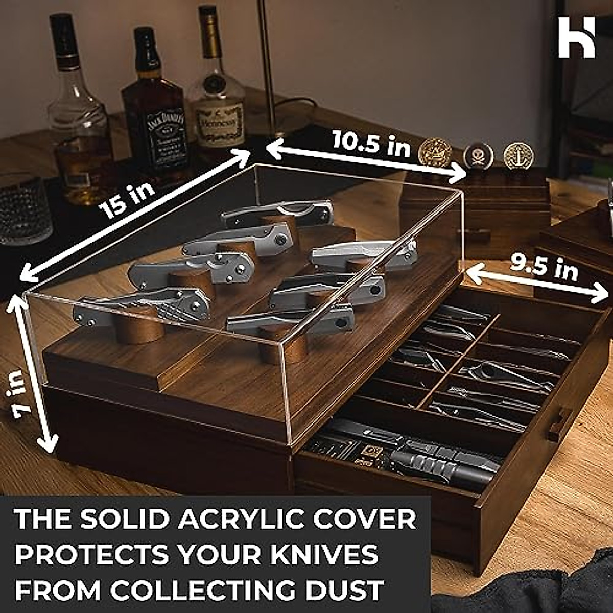 Pocket Knife Display Case – Pocket Knife Case – Knife Cases For Collections – Two-Tier Knife Holder And Knife Display Stand – Pocket Knife Storage Knife Collection Storage Box – The Armory – Walnut