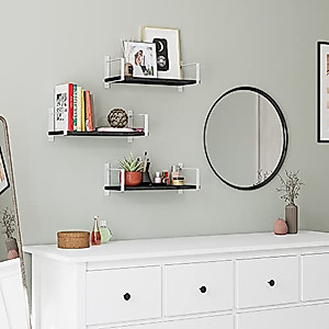 Wallniture Toledo Bookshelf Living Room Decor Kitchen Organization Floating Shelves Bedroom Decor Wall Shelves for Office Black Board, White Bracket Set of 3