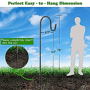 Shepherd Hook Plant Hangers Outdoor (76 inch) with 5 Prong Base, 2 Pack Adjustable Shepherd Hooks for Outdoor Garden Decor Hanging Bird Feeder Pole Plants Holders, Matte Black