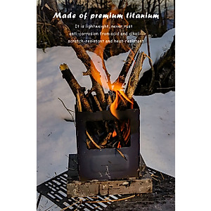 Boundless Voyage Titanium Folding Wood Stove Backpacking Stove with Pot Bracket Outdoor Camping Charcoal Burner Furnace Ti2010C