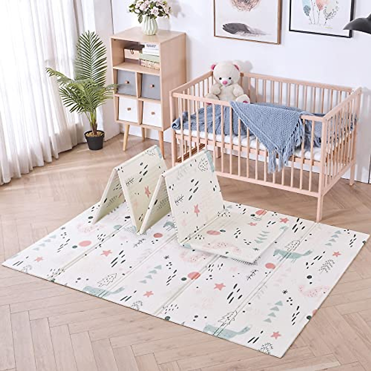 LAITIMIA Baby Play Mat Non Toxic Extra Large Crawling Mat Thick Foam Activity Mat for Babies Anti-Slip Skip Hop Mat for Kids Toddlers Waterproof Tummy Time Mat Portable Playmat for Outdoor Travel Fox