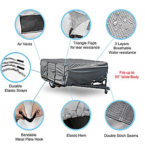 GEARFLAG Pop-up Folding Camper Cover Reinforced Windproof Side-Straps Fits 8'-10', Anti-UV Water-Resistance Triple Layers Heavy Duty for Trailer RV Motorhome (Fits 8' - 10')