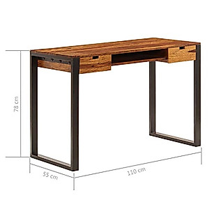 vidaXL Computer Desk with 2 Drawers,Writing Desk Study Table Office Desk Workstation Home Office Desk for Study Room, Bedroom, Living Room, Office Room，43.3"x21.7"x30.7" Solid Sheesham Wood and Steel