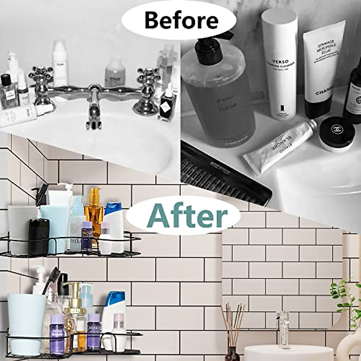 REFFU Corner Shower Caddy, 2 pack Adhesive Shower Organizer No Drilling, Rustproof Stainless-Steel Bathroom Shower Organizer Rack, Shower Storage for 90° Wall