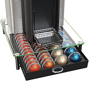 DecoBros Crystal Tempered Glass Nespresso Vertuoline Storage Drawer Holder for Capsules